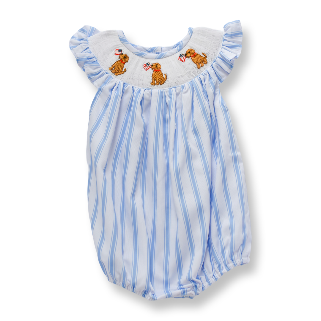Patriotic Puppy Smocked Bubble – Lillie & Lilah